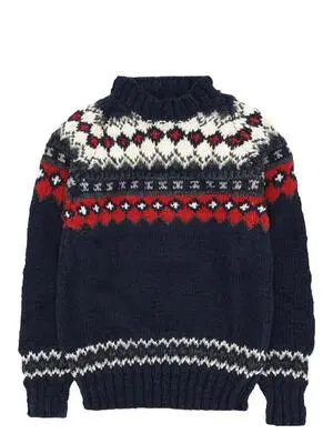 FORTELA Navajo Pattern Merino Wool Pullover - Navy Blue