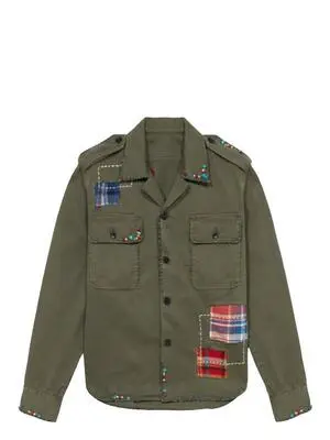 FORTELA Military Herringbone Shirt With Tartan Patchwork - Green