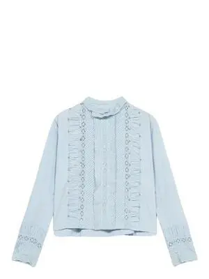 FORTELA Woven High Neck Blouse - Light Blue