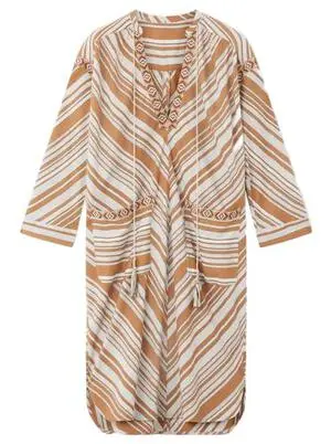 FORTELA Afsar Geometric Stripe Midi Dress - Camel