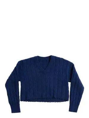FORTELA Cotton Knit V-Neck Sweater Blue