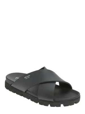 Prada Cross Strap Slide Sandal - Nero