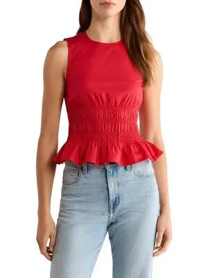 Staud Culver Smocked Sleeveless Top - Cherry