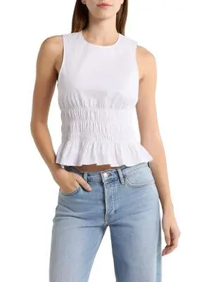 Staud Culver Smocked Sleeveless Top - White
