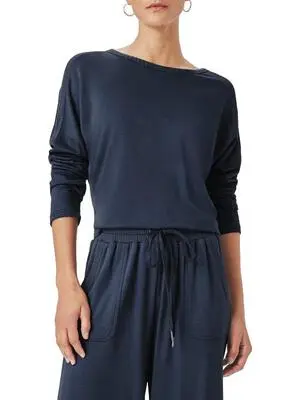 Splendid Jada Pointelle Sweatshirt - Navy Blue