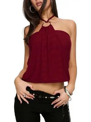 Princess Polly Drape Ring Detail Halter Top - Wine