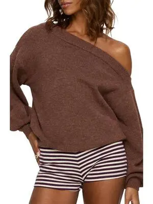 Princess Polly Noble One-shoulder Sweater - Chocolate