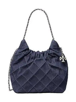 TORY BURCH Mini Fleming Quilted Denim Hobo Bag