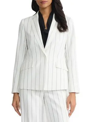 KASPER Pinstriped One-button Jacket - Lily White/black