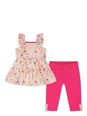 DEUX PAR DEUX Printed Capri Set - Off White Print Flowers & Pink