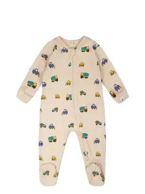 DEUX PAR DEUX Organic Cotton Truck Print Pyjama - Beige Printed Trucks
