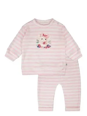 DEUX PAR DEUX Cotton Jersey Top And Pants Set - White & Pink Stripes