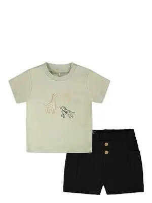 DEUX PAR DEUX Ribbed T-shirt And Jersey Short Set - Sage Green And Black