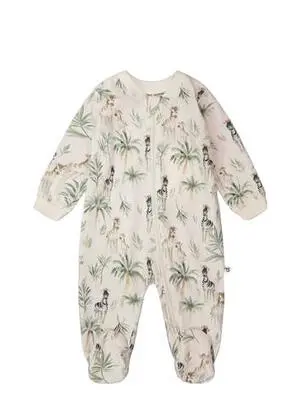 DEUX PAR DEUX Organic Cotton Jersey Animal Footed One-piece Pyjama - Beige Zebra Print
