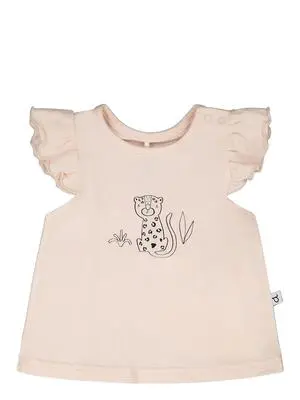 DEUX PAR DEUX Organic Cotton Jersey Top And Animal Printed Short Set - Peach & Peach Animal Print