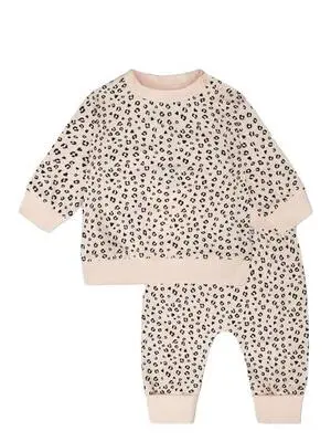 DEUX PAR DEUX Organic Cotton Jersey Printed Set - Peach Animal Print
