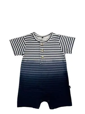 DEUX PAR DEUX Short Sleeve Striped Organic Cotton Romper - Striped Gradient Blue