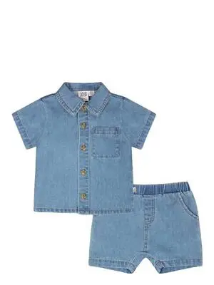 DEUX PAR DEUX Light Blue Chambray Top And Short Set - Light Blue Denim