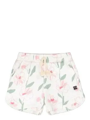 DEUX PAR DEUX French Terry Floral Print Shorts - Off White Printed Flowers