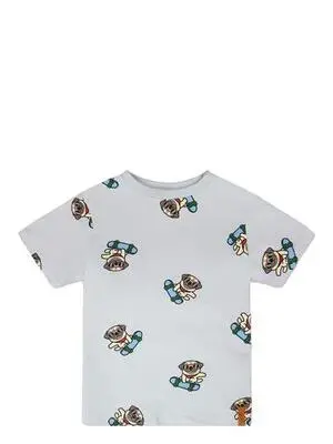 DEUX PAR DEUX Organic Cotton Jersey Pug T-shirt - Blue Pug Print