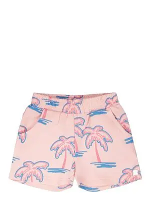 DEUX PAR DEUX Palm Print French Terry Straight Cut Shorts - Light Pink Palm Print
