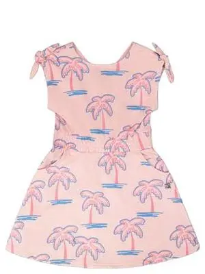 DEUX PAR DEUX Short Sleeve French Terry Palm Dress - Light Pink Palm Print