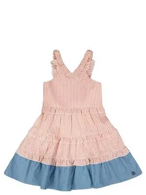 DEUX PAR DEUX Striped Poplin & Chambray Sleeveless Dress - Off White & Pink Stripes