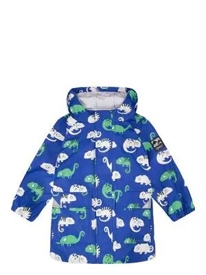 DEUX PAR DEUX Allover Print Hooded Raincoat - Blue Chameleon Print