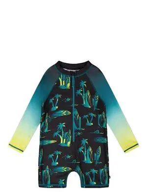 DEUX PAR DEUX Long Sleeve Surf Rashguard - Black Surf Print