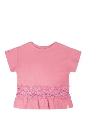 DEUX PAR DEUX Crinkle Jersey T-shirt With Crochet Insert - Pink