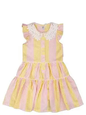 DEUX PAR DEUX Striped Sleeveless Dress With Crochet Peter Pan Collar - Pink &yellow Stripes