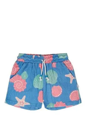DEUX PAR DEUX Crinkle Jersey Shell Print Shorts - Blue Seashell Print