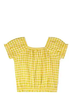 DEUX PAR DEUX Gingham Peasant Top - Yellow Gingham