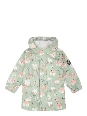 DEUX PAR DEUX Printed Hooded Raincoat - Green With Frog Print