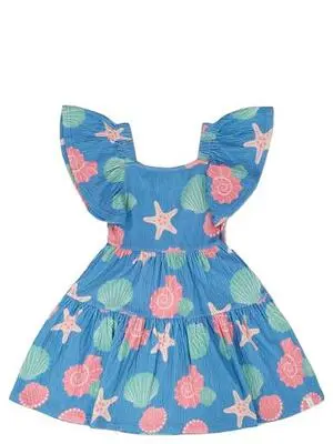 DEUX PAR DEUX Crinkle Jersey Shell Dress - Blue Seashell Print