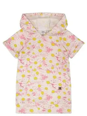 DEUX PAR DEUX Short Sleeve French Terry Hooded Daisies Dress - Pink Printed Daisies