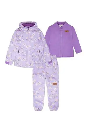 DEUX PAR DEUX 3-in-1 Mid-season Outerwear Set - Purple Daisy Print