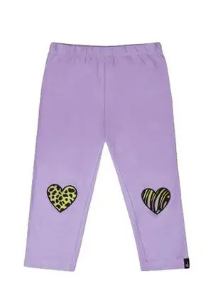 DEUX PAR DEUX Organic Cotton Jersey Capri With Knee Screen Hearts Appliqués - Mauve