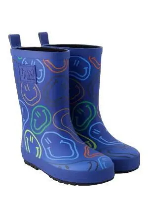 DEUX PAR DEUX Smiley Print Rain Boots - Blue Printed Smiley