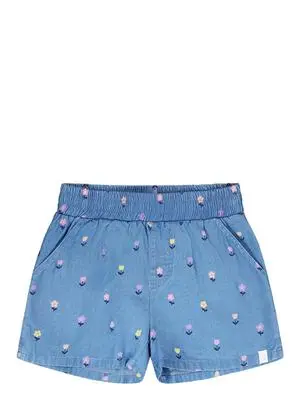 DEUX PAR DEUX Chambray Floral Print Shorts - Blue Floral Print