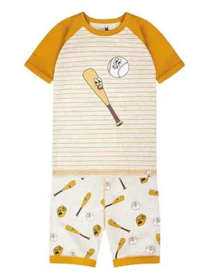 DEUX PAR DEUX Organic Cotton Baseball Two-piece Pyjama Set - Grey Mix Baseball Print