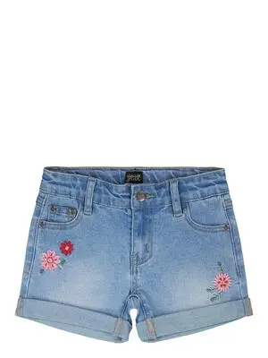 DEUX PAR DEUX Floral Embroidered Denim Shorts - Light Blue Denim
