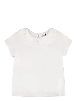 DEUX PAR DEUX Short Sleeve Crochet Peter Pan Collar T-shirt - White