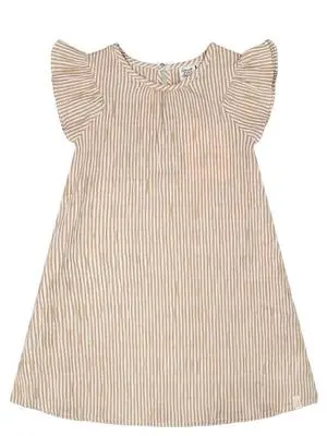 DEUX PAR DEUX Short Sleeve Striped Flared Dress - Off White And Sand Stripes
