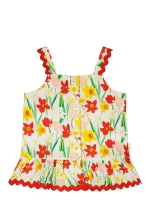DEUX PAR DEUX Sleeveless Viscose Daffodil Top - White Printed Daffodils