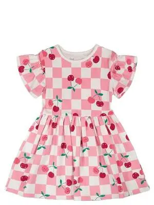 DEUX PAR DEUX Organic Cotton Jersey Cherry Dress - Pink Printed Cherries