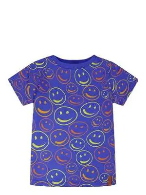 DEUX PAR DEUX Organic Cotton Jersey Smiley T-shirt - Blue Smiley Print