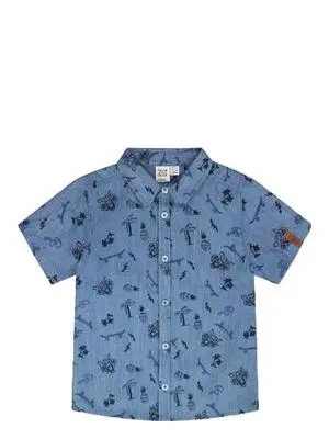 DEUX PAR DEUX Chambray Skateboards Short-sleeve Shirt - Blue Chambray Skate Boards
