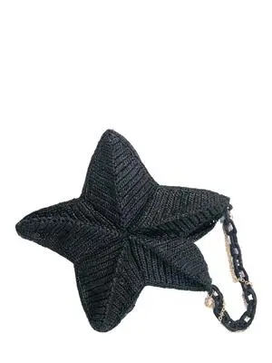 ZANATANY CONCEPTS Star Raffia Bag With Metal Chain - Black