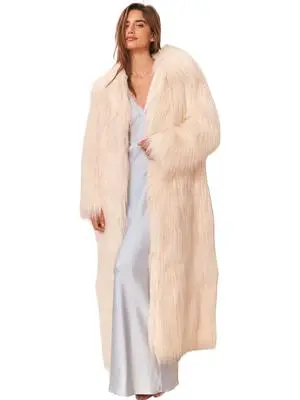 LoveShackFancy Valia Long Faux Shearling Coat - Ivory